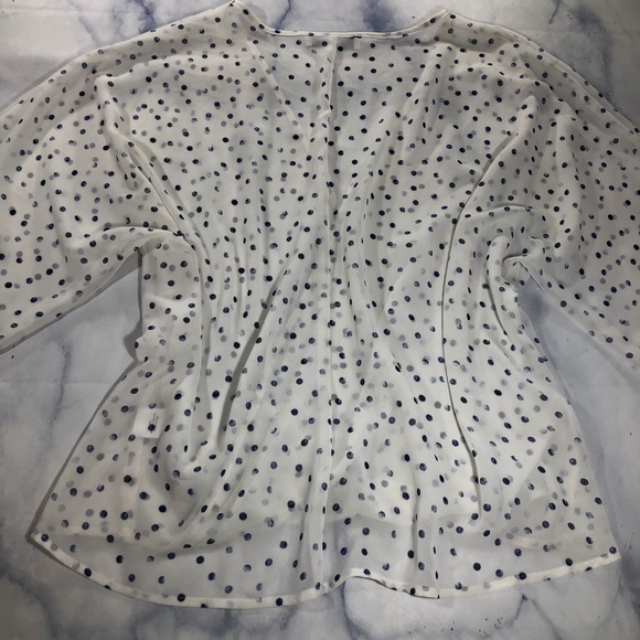 Wayf | Tops | Wayf White Blue Sheer Polka Dot Surplice Blouse | Poshmark